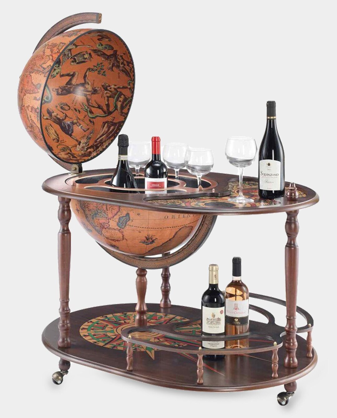 Wooden Bar Globe for Drinks and Alcohols, Brown, Large Trolley With ...