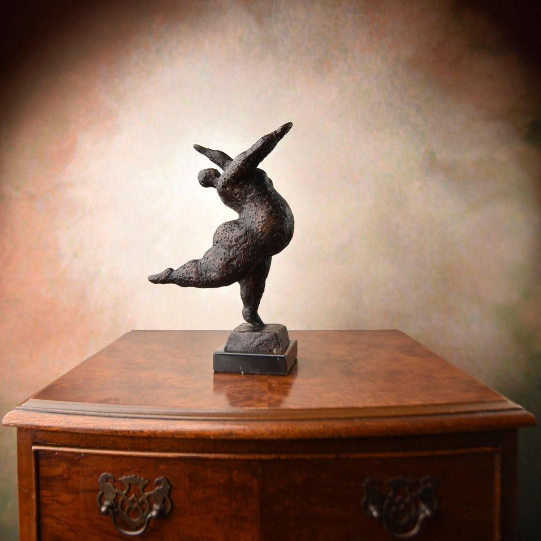 Fluffy Ballerina in Pose on One Leg, Modernist Bronze Sculpture on ...
