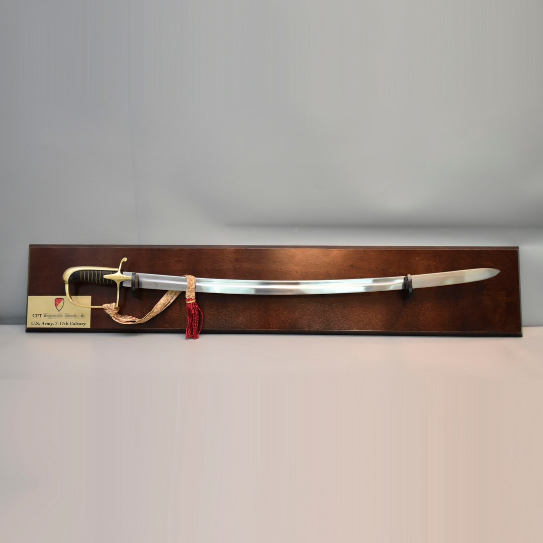 Wall Hanger With Saber and Engraved Plate Set, Wooden Board in Dark ...