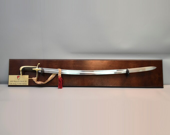 Wall Hanger With Saber and Engraved Plate Set, Wooden Board in Dark ...