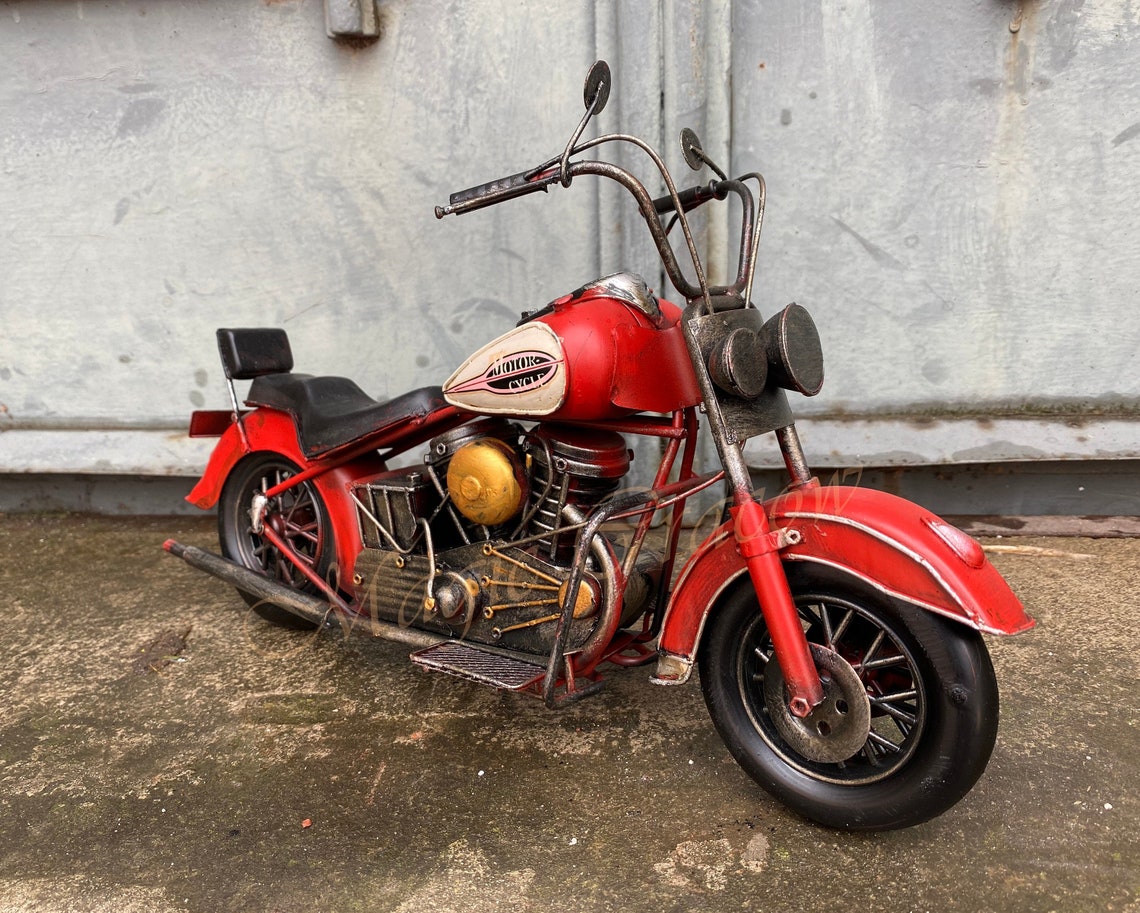 Red Motorbike Oldschool Metal Model Old Motorcycle Model - Etsy