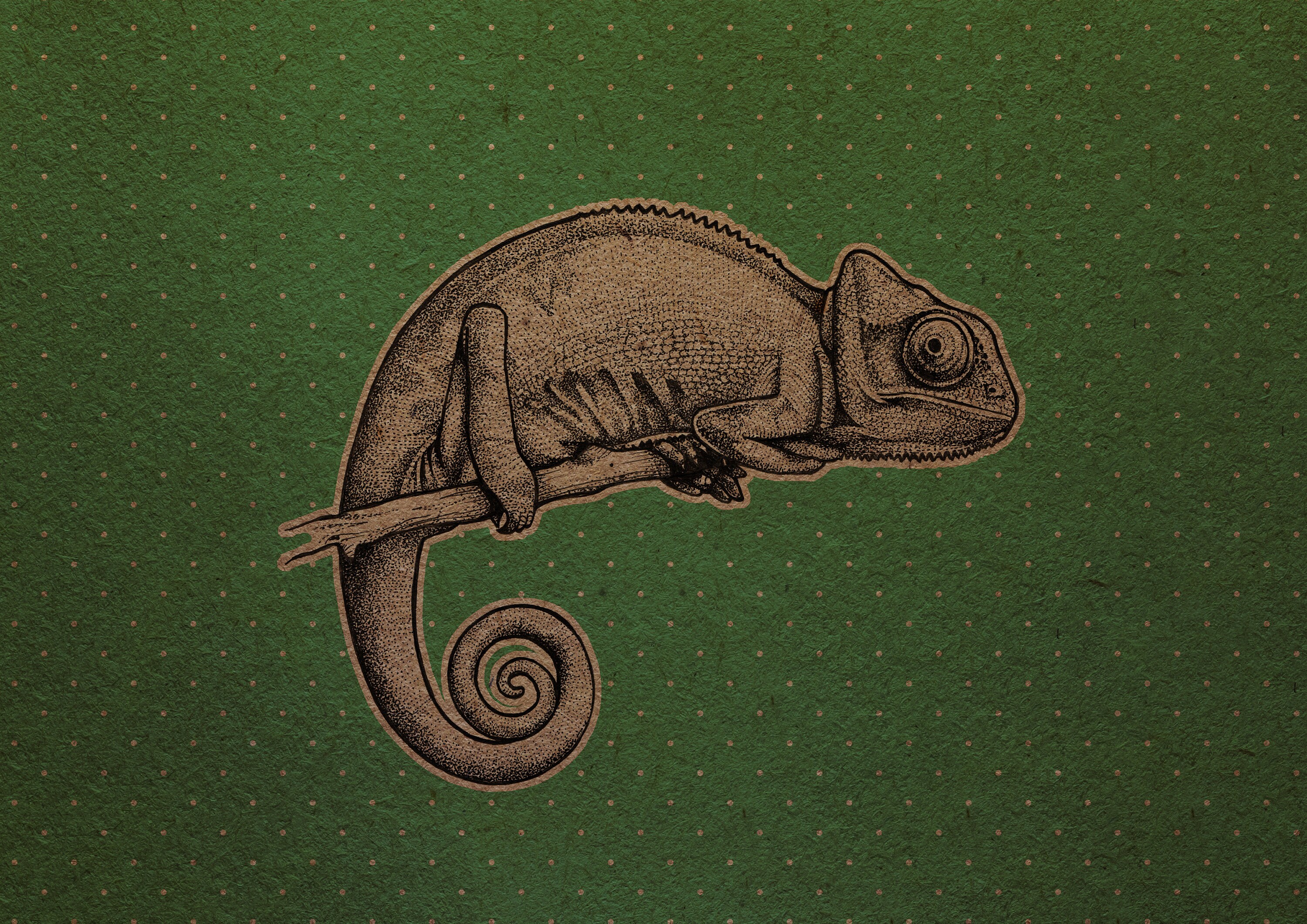 Green Chameleon Lizard Print A4, Brown Recycled Kraft Paper Black and ...