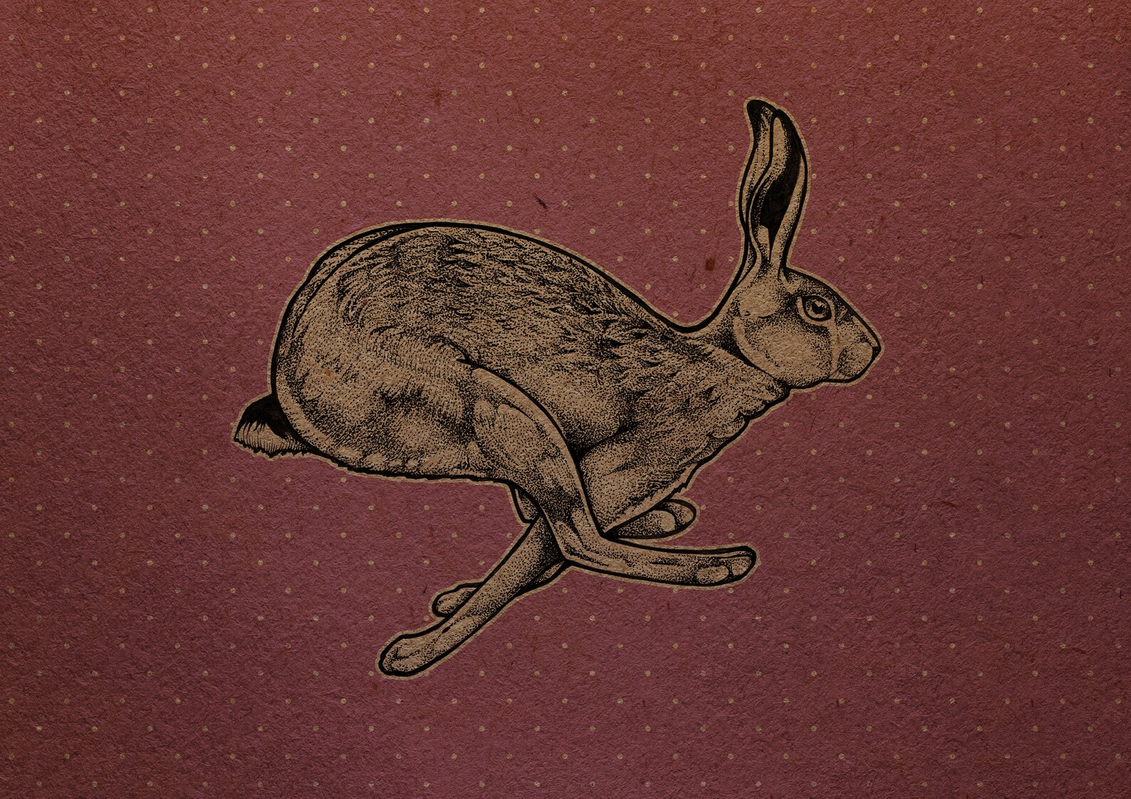 Running Hare Print A4, Brown Recycled Kraft Paper Black and Red Wall ...