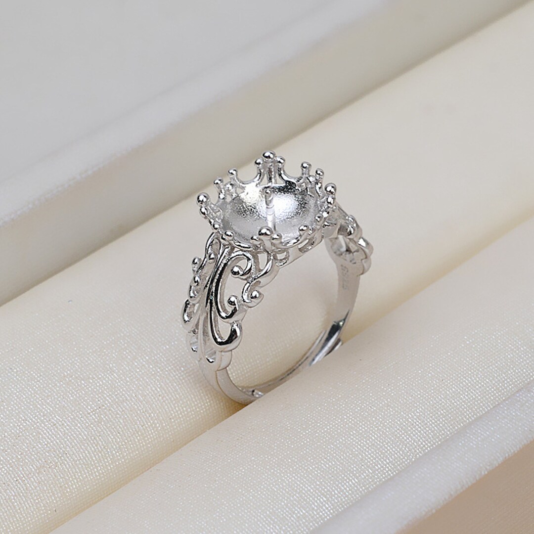 925 Sterling Silver Hollow Ring Setting,adjustable Ring Mounts,pearl ...