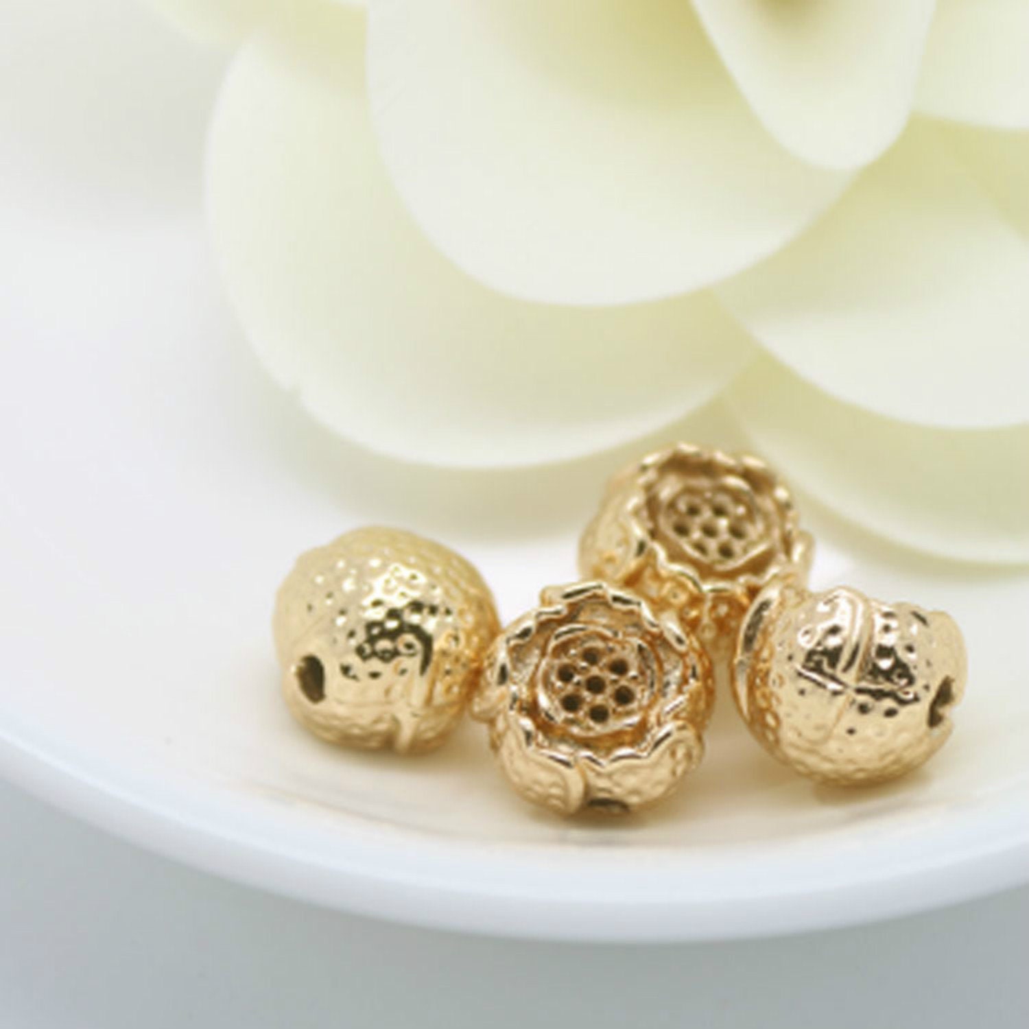 11mm Lotus Beads,lotus Flower Beads,5/10pcs Gold Spacer Beads,healing ...