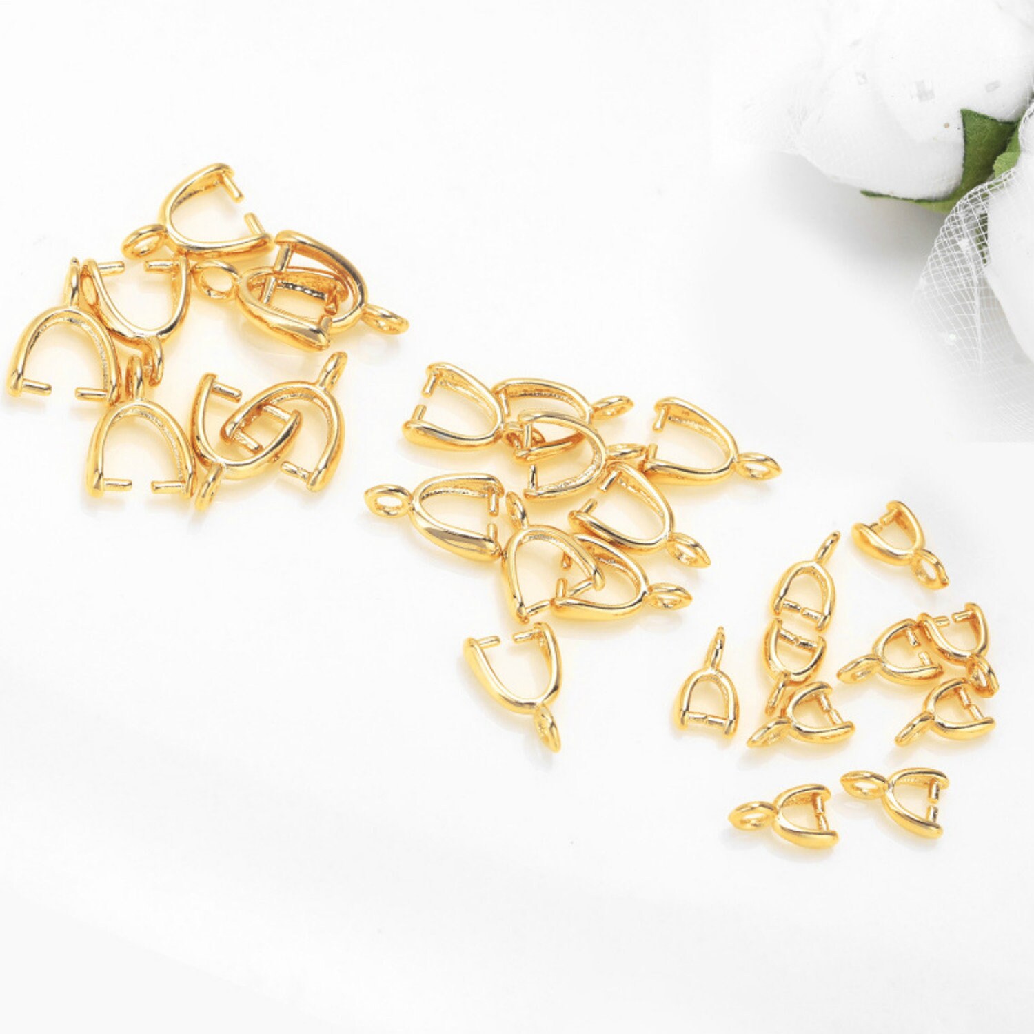 30 Pcs Pendant Bails Clasp,c-type Pinch Bails,gold Plated Brass Bails ...