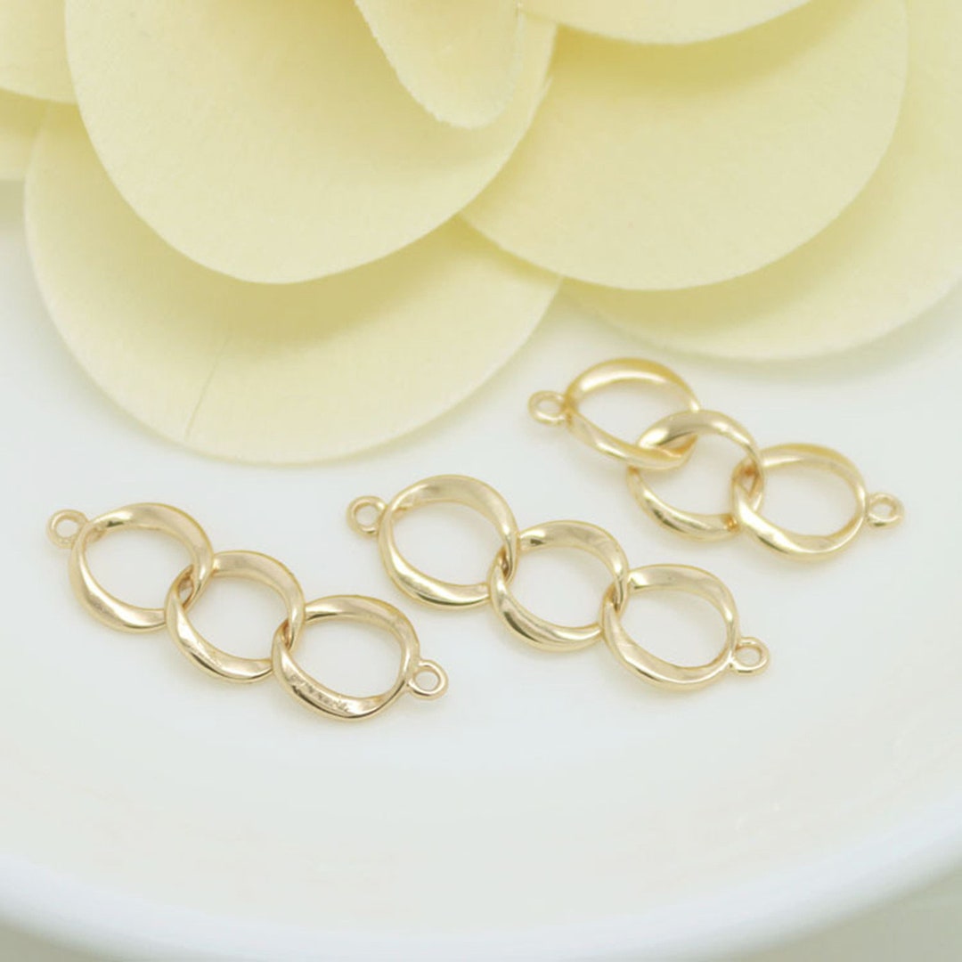 6 Pcs 24k Gold Brass Three-link Circle Rings Charms,3 Circle Links ...