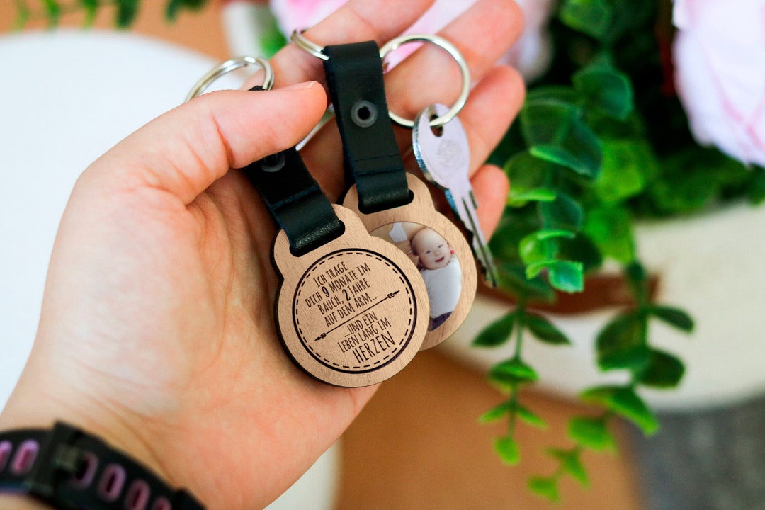 I Wear You 9 Months in the Belly Keychain With Photo of Oak Wood With ...