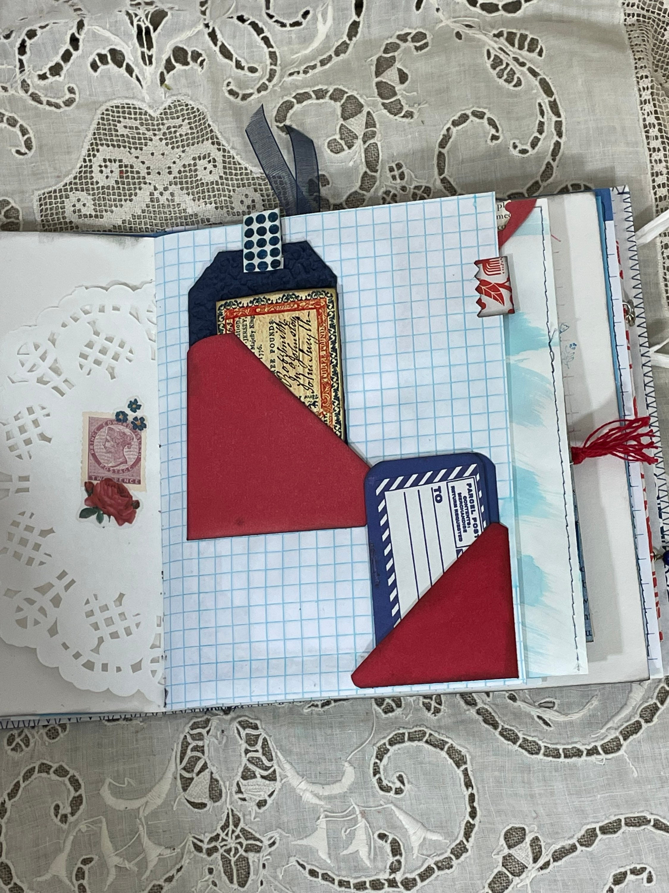 Junk Journal, Blue and White Scrollwork Journal Handmade Interactive ...