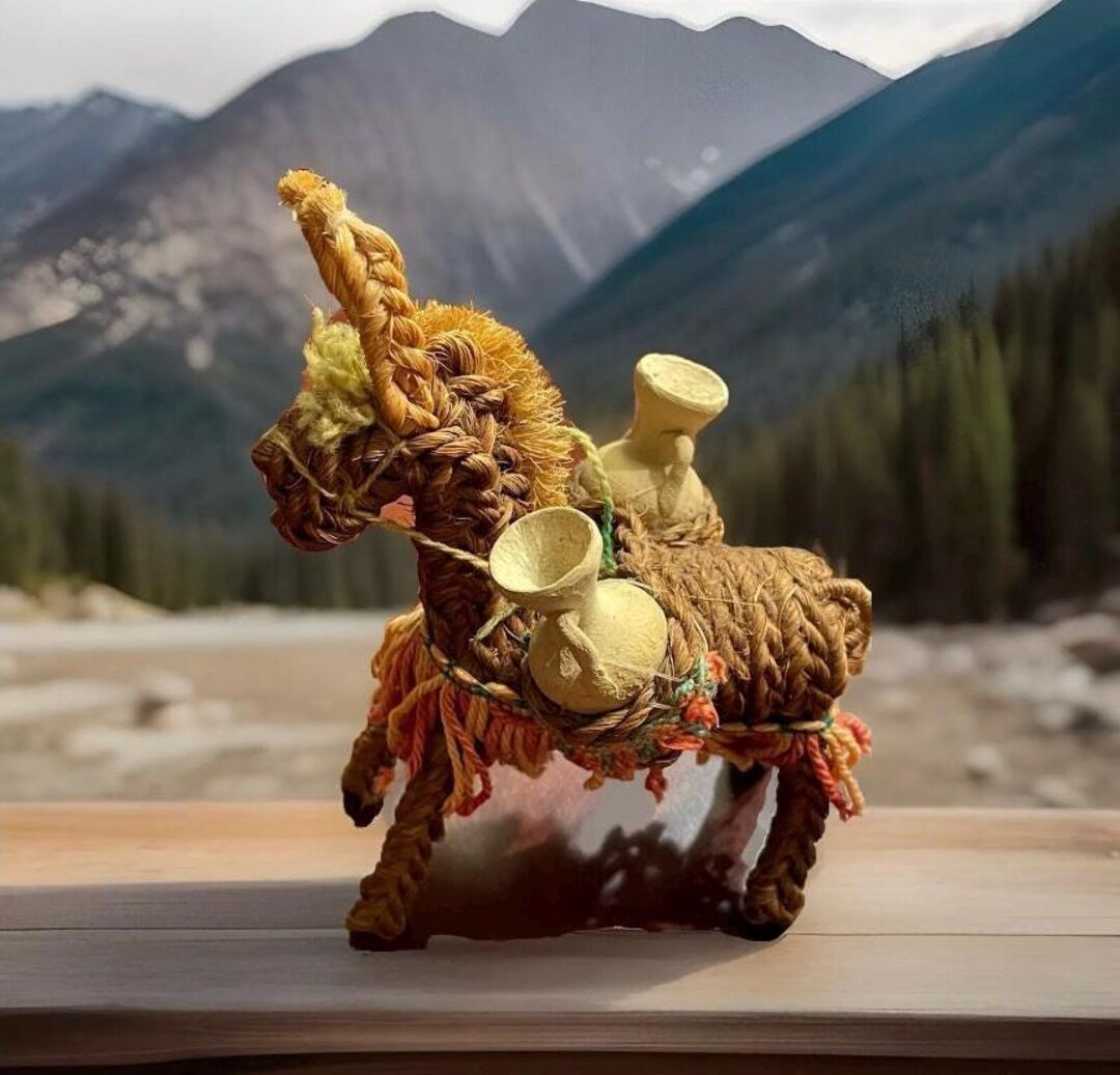 Vintage Mexican Woven Straw Donkey Burro With Clay Pots- Pack Mule ...