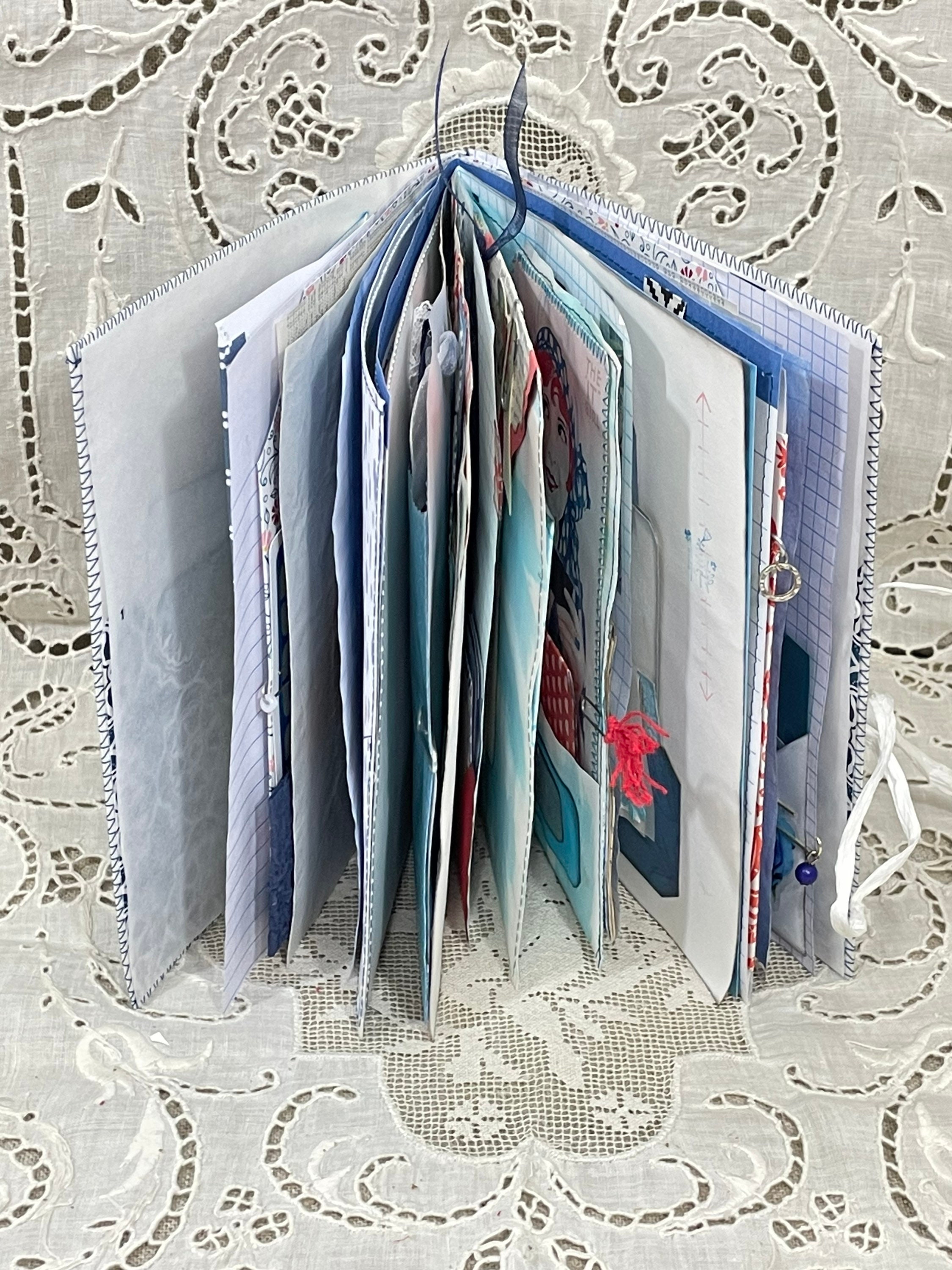 Junk Journal, Blue and White Scrollwork Journal Handmade Interactive ...