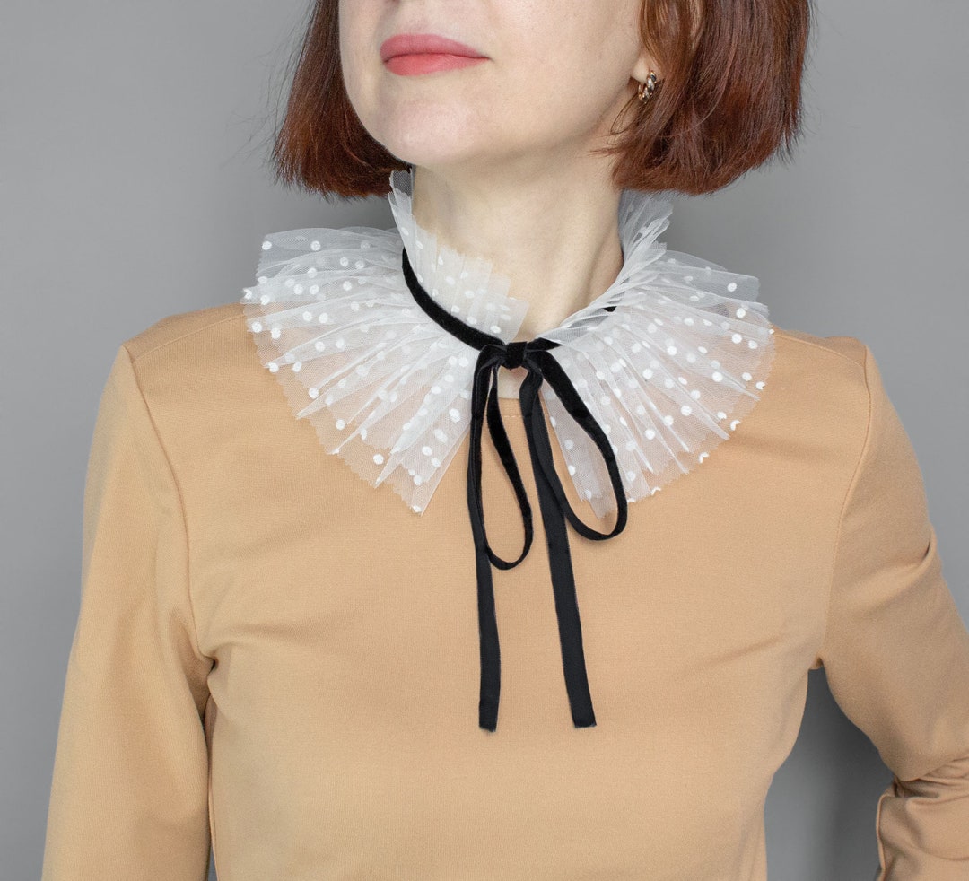Victorian Ruffled Collar: White Lace Neck Ruff With Black Ribbon - Etsy