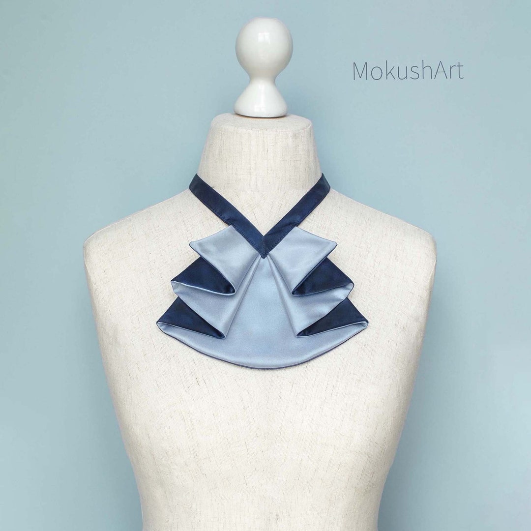 Blue Silk Jabot: Frill Ruffle Collar, Ladies Necktie - Etsy