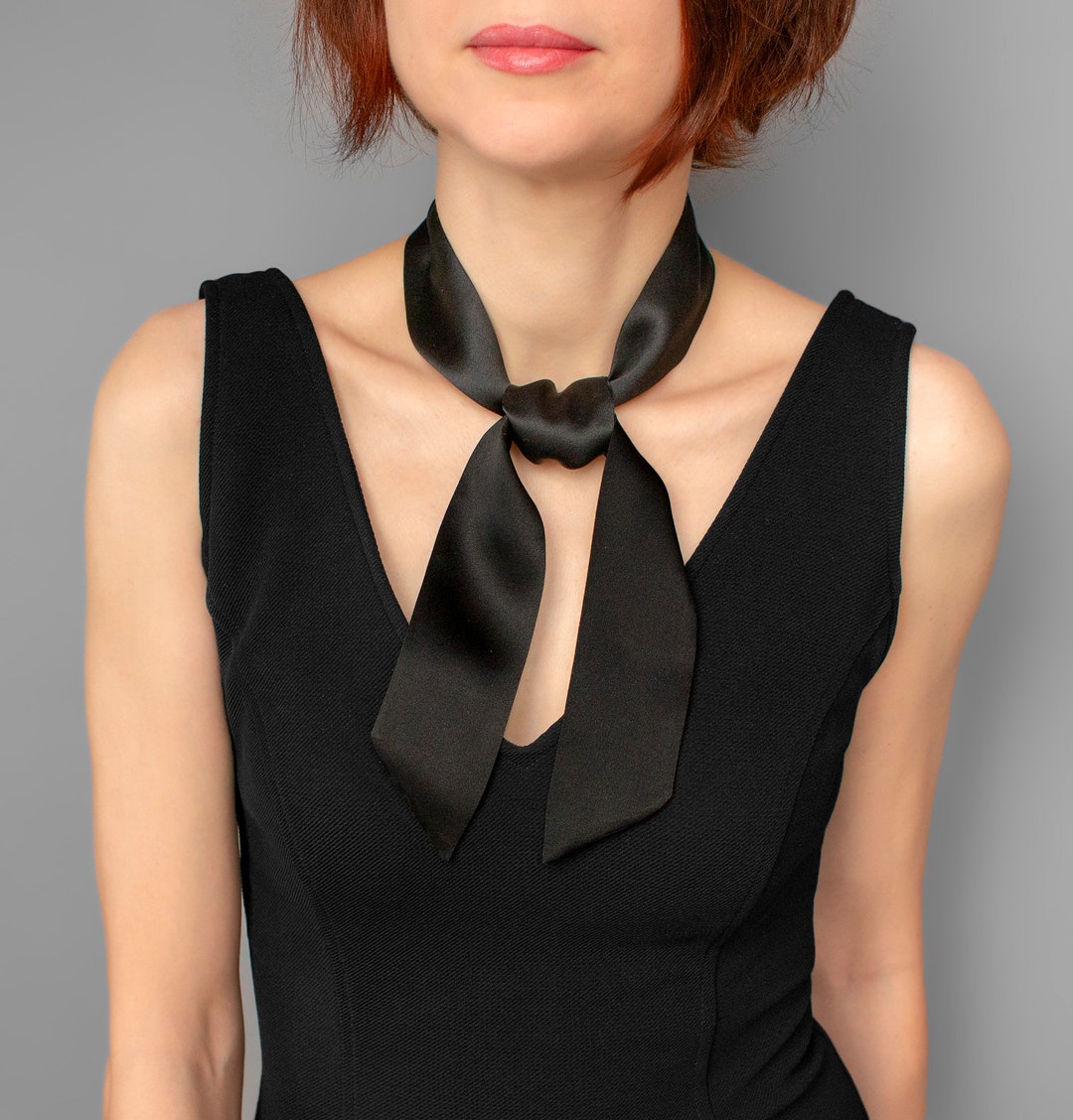 Handmade Black Pure Silk Skinny Scarf: Choker, Ponytail Scarf - Etsy