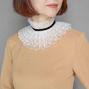 Victorian Ruffled Collar: White Lace Neck Ruff With Black Ribbon - Etsy