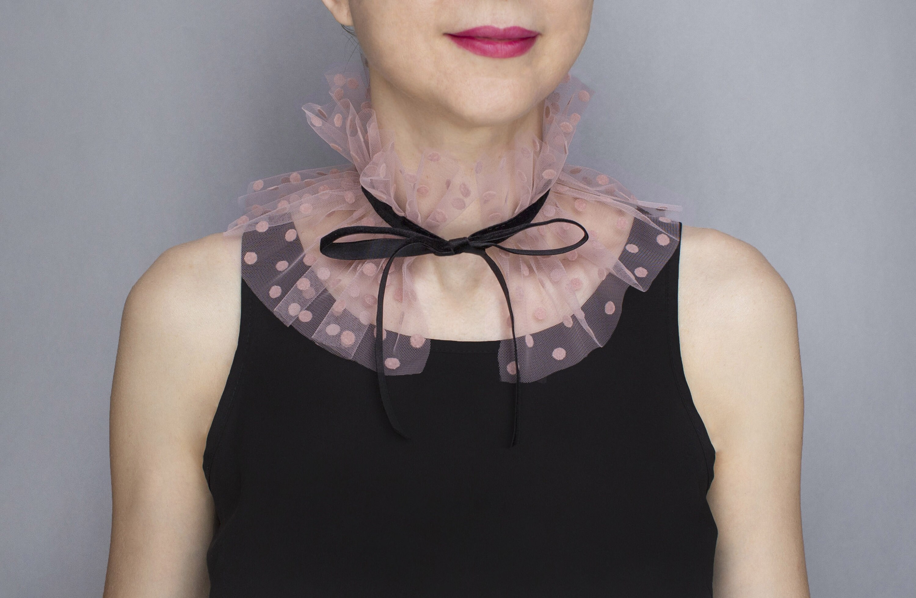 Pink neck ruffle collar Polka dot tulle collar Wide ruffled | Etsy
