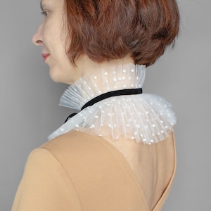 Victorian Ruffled Collar: White Lace Neck Ruff With Black Ribbon - Etsy