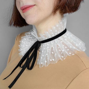 Victorian Ruffled Collar: White Lace Neck Ruff With Black Ribbon - Etsy