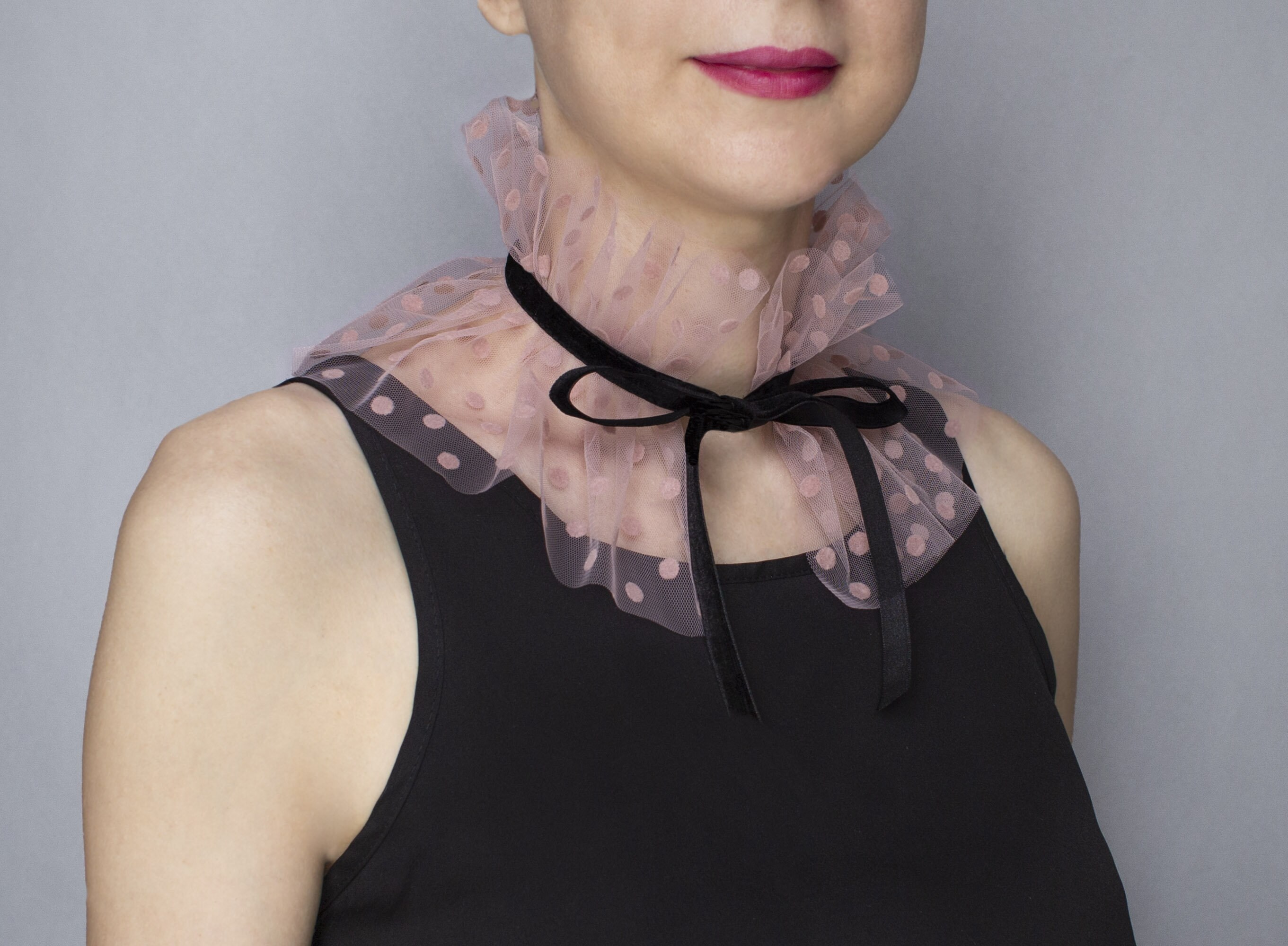 Pink neck ruffle collar Polka dot tulle collar Wide ruffled | Etsy