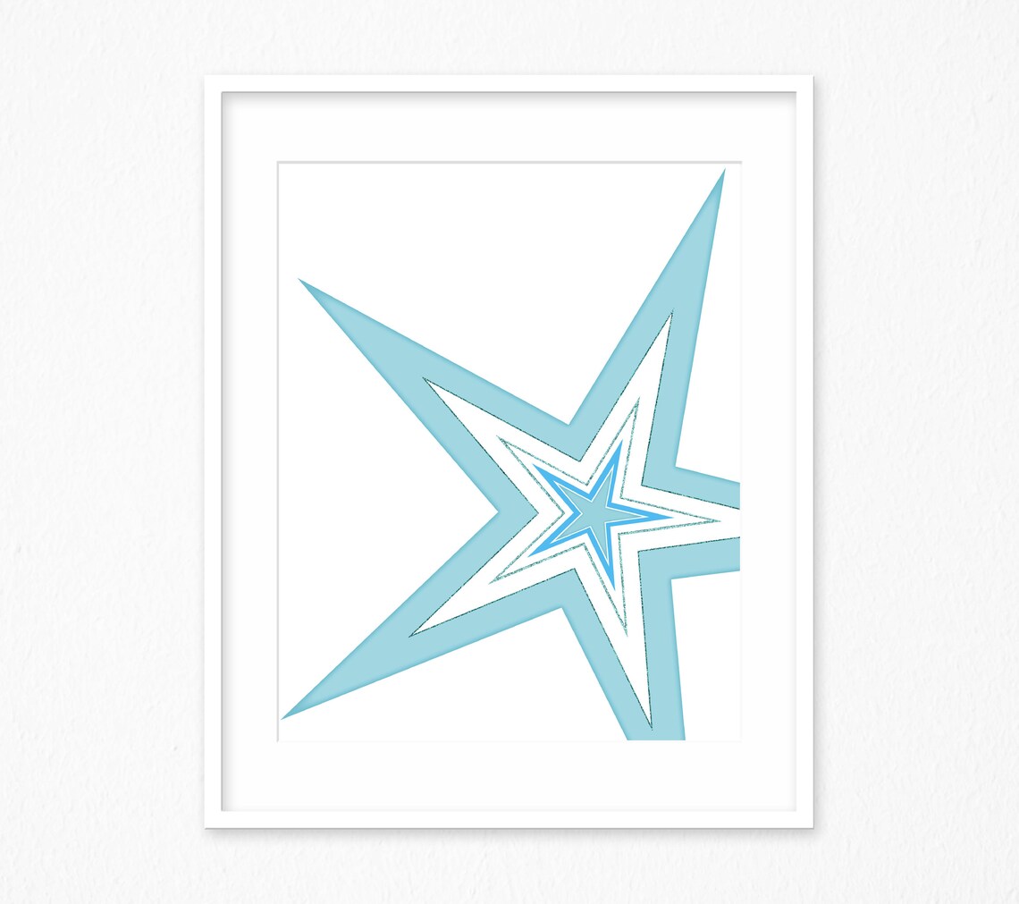 Blue Glitter Star, Blue Star Nursery Art, Star Printable, Blue Bedroom ...