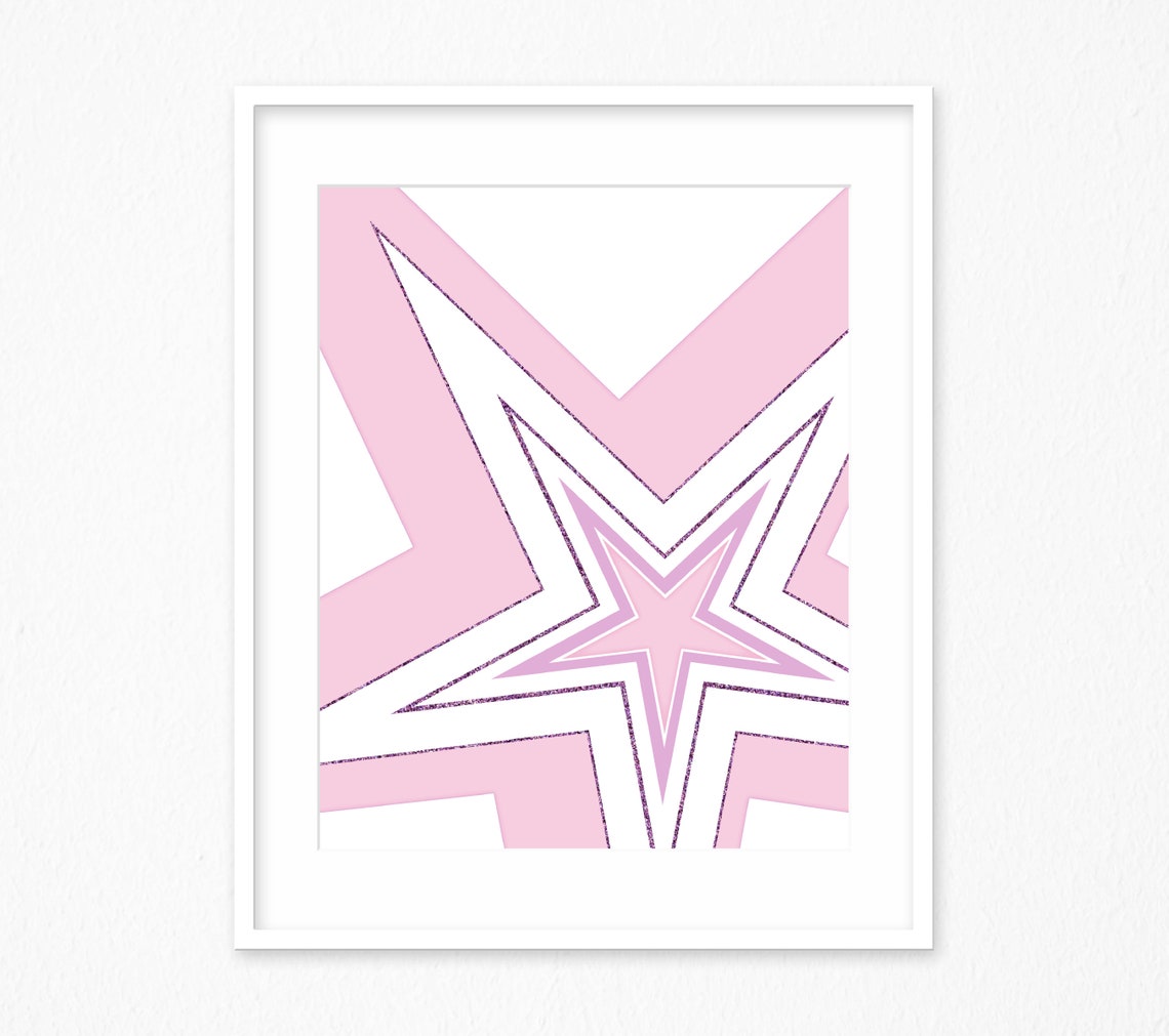 Pink Glitter Star, Pink Star Nursery Art, Star Printable, Girl Print ...