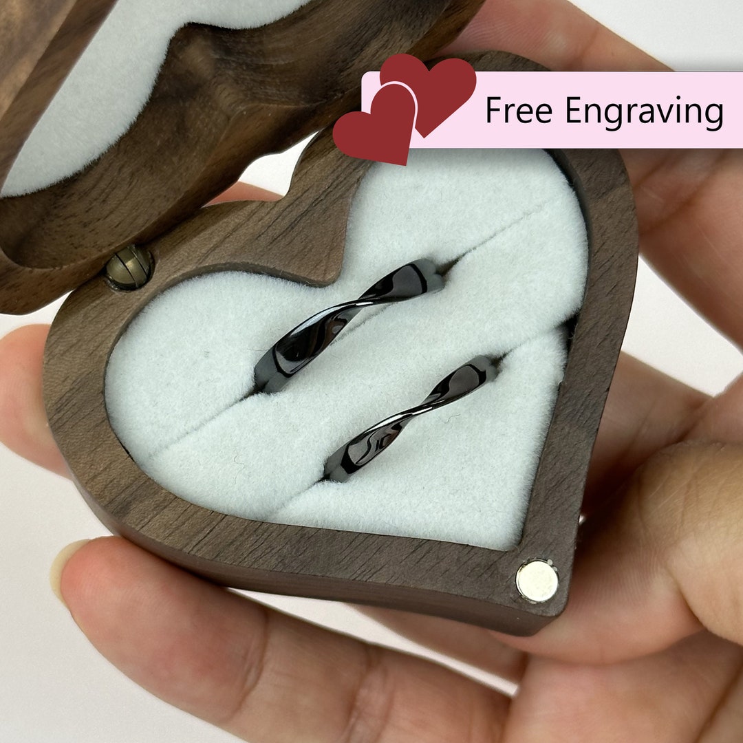 Adjustable Black Twisted Couples Rings Set Matching 925 Sterling Silver ...