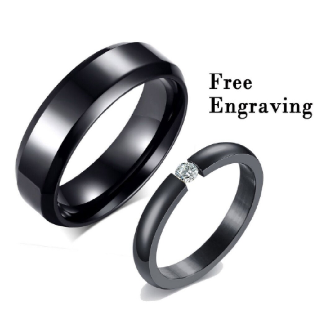 Black Promise Ring for Couple Matching Ring Set for Him and Her His Her ...