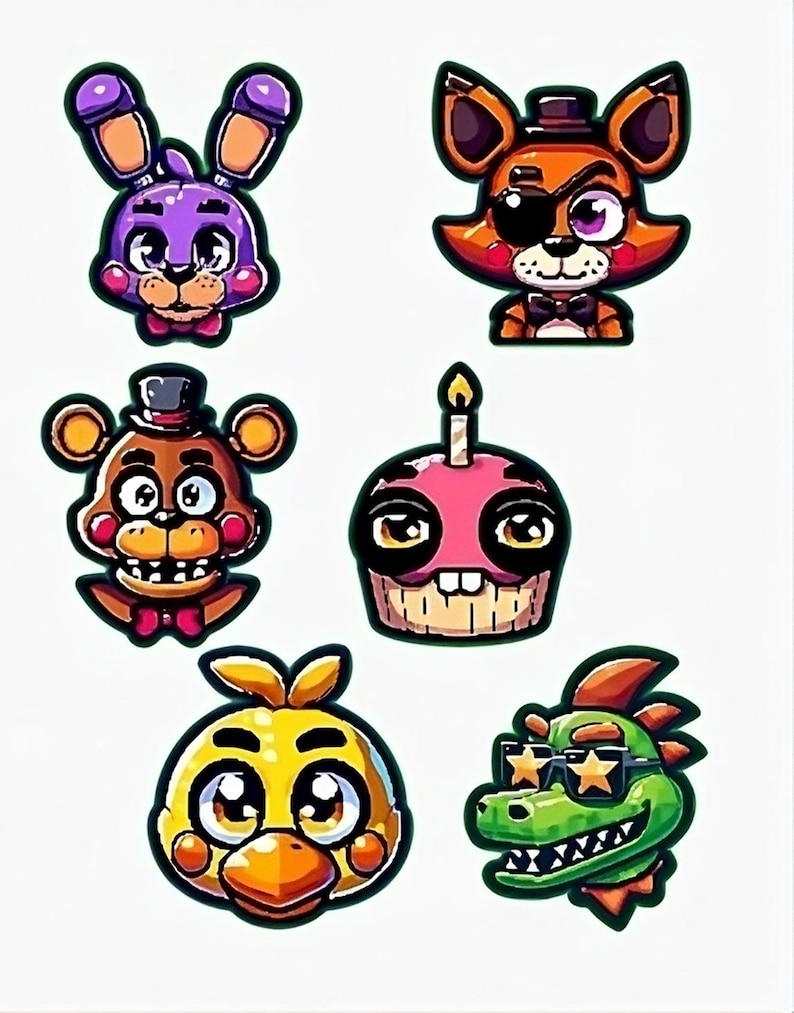 Sticker Set Five Nights at Freddy's Cupcake Monty Bonnie Freddy Chica ...