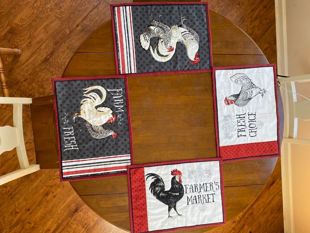 Red and Black Chicken Farmhouse Placemats - Etsy