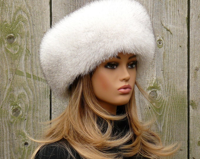 Women White Real Fox Fur Hat, Winter Fur Hat for Women, Fur Head Warmer ...