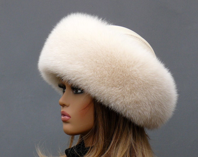 Beige Fur Hat Women, Mongolian Fur Hat, Real Fur Hat Flat Top, Winter ...