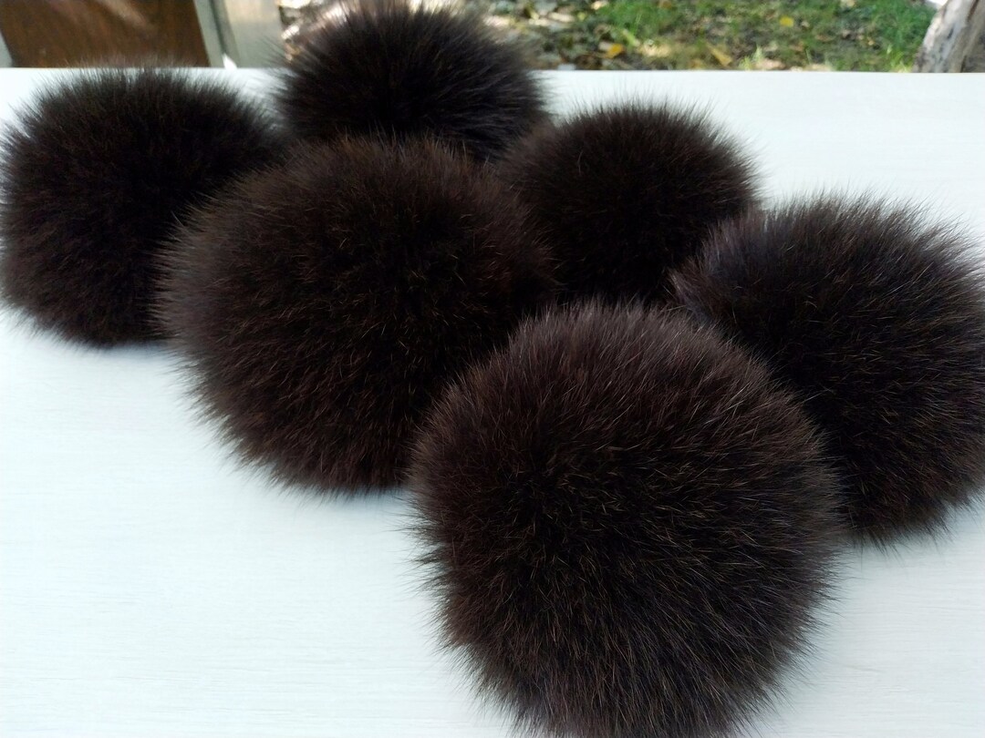 Fox Fur Pom Pom for Beanie, Fuzzy Pompon Ball With Ribbon, Detachable ...