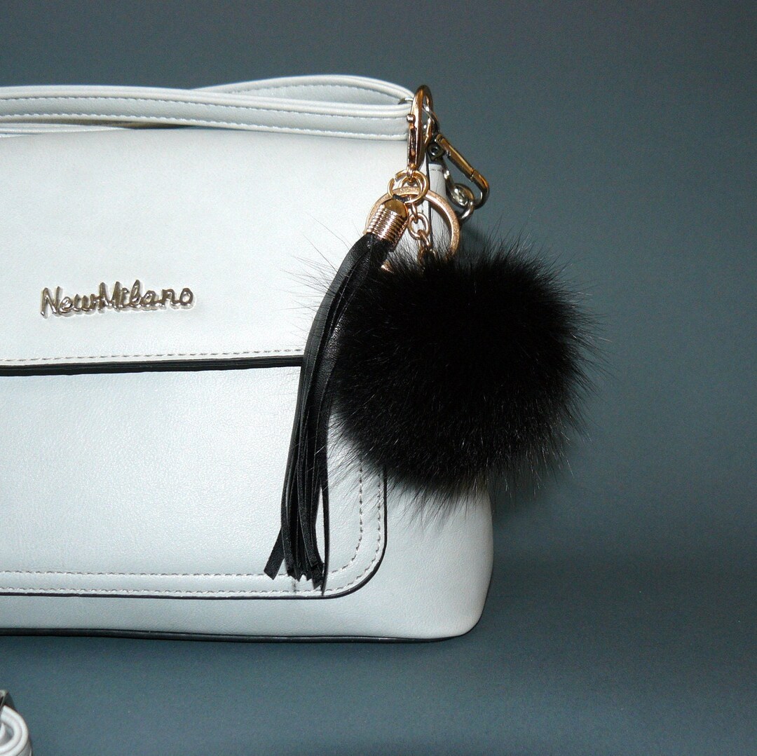 Real Fur Pompom Keychain, Puffball Bag Charm, Furry Handbag Charm, Fox ...