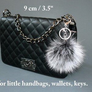 Real Fur Pompom Keychain Furry Key Chain Bag Charm Silver - Etsy