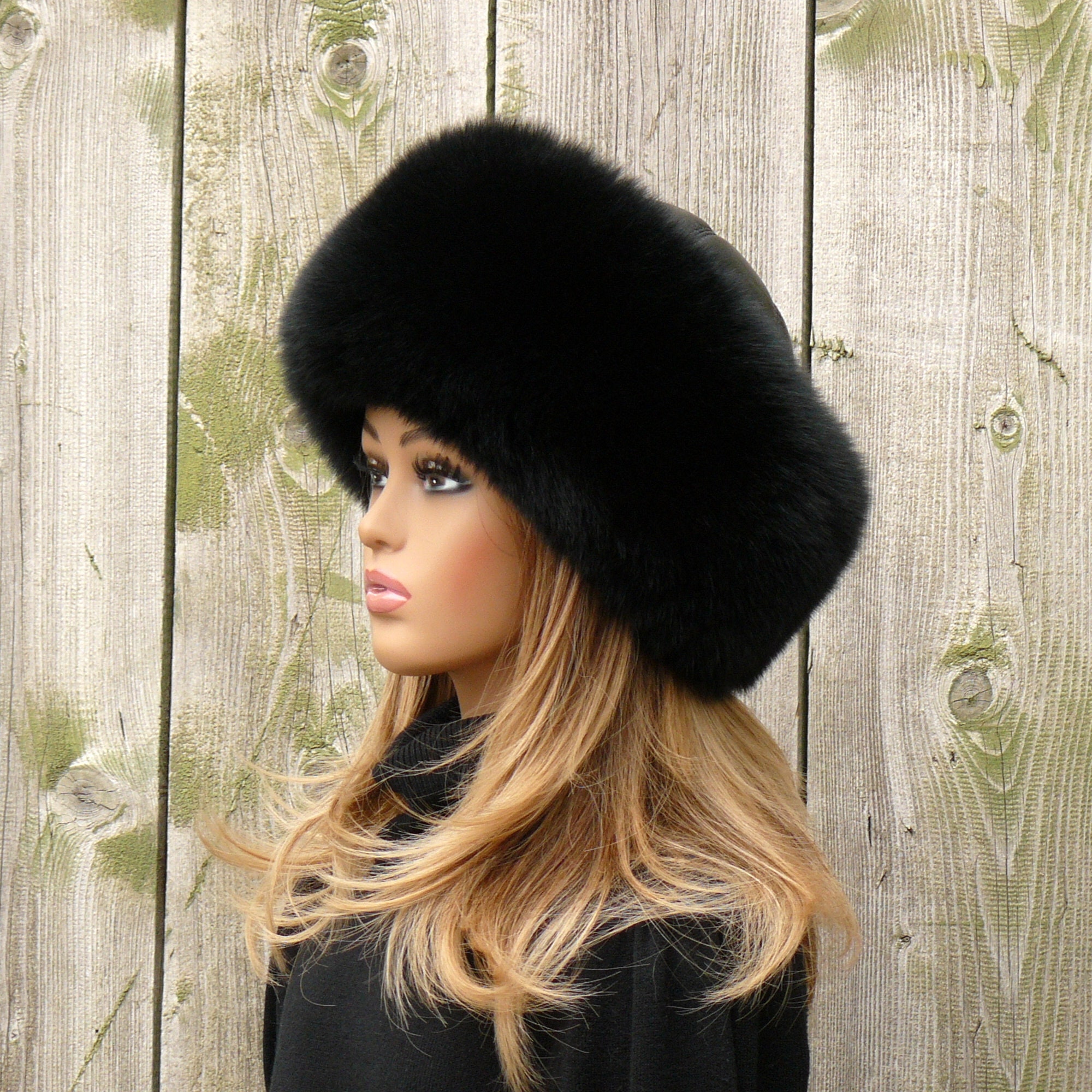 Girls black fur hat store