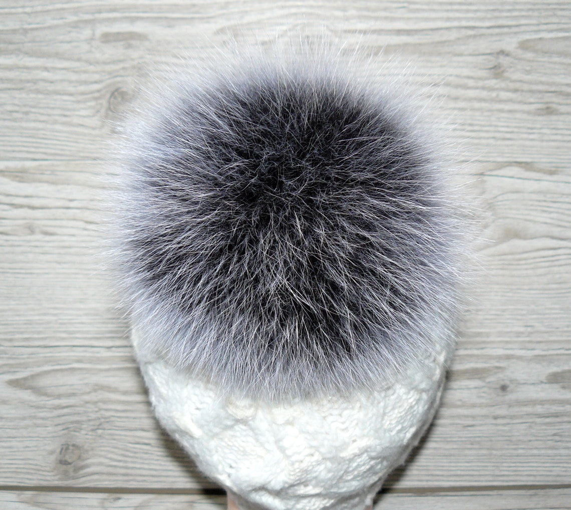 Silver Fur Pom Pom Real Fox Fur Pompom for Hat Large Plush | Etsy