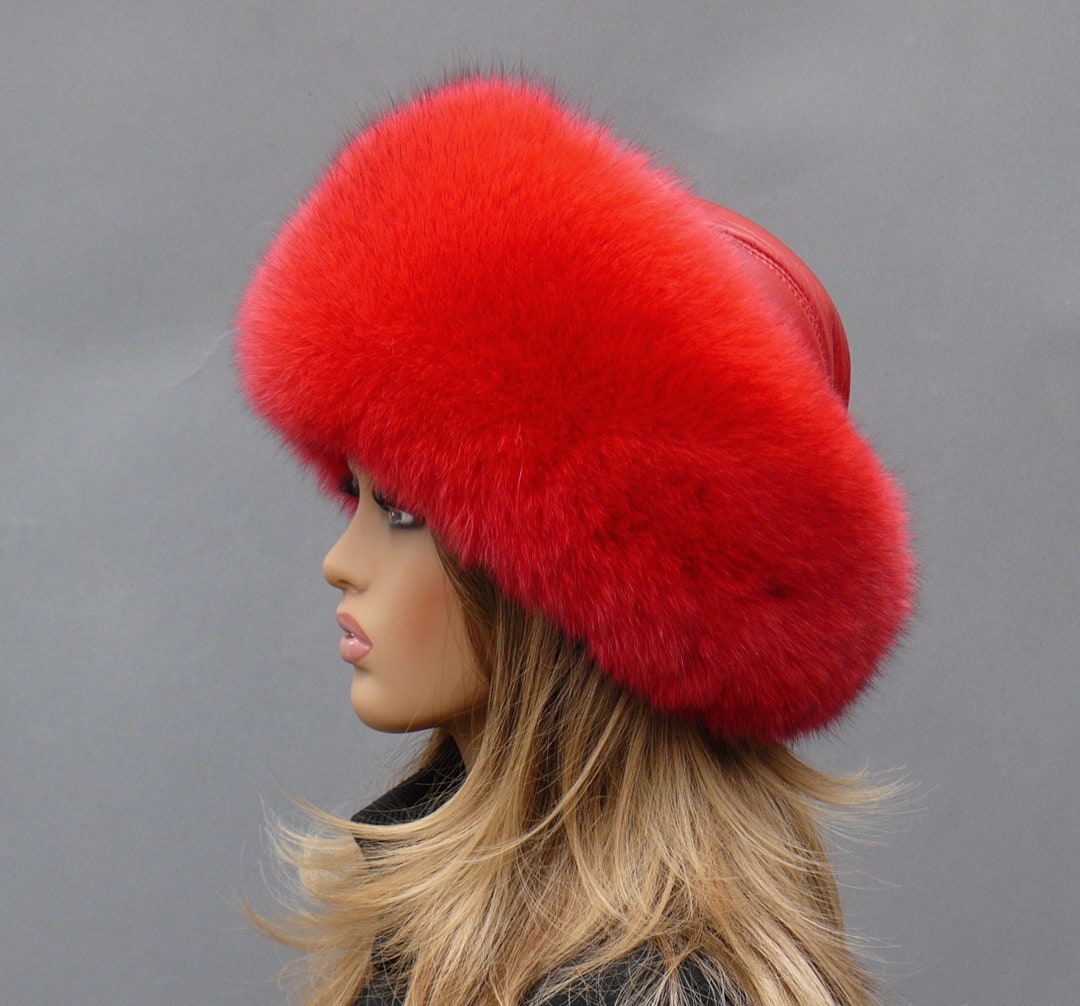 Red Fur Hat for Women, Fox Fur Hat, Woman Real Fur Hat, Warm Red Fox ...