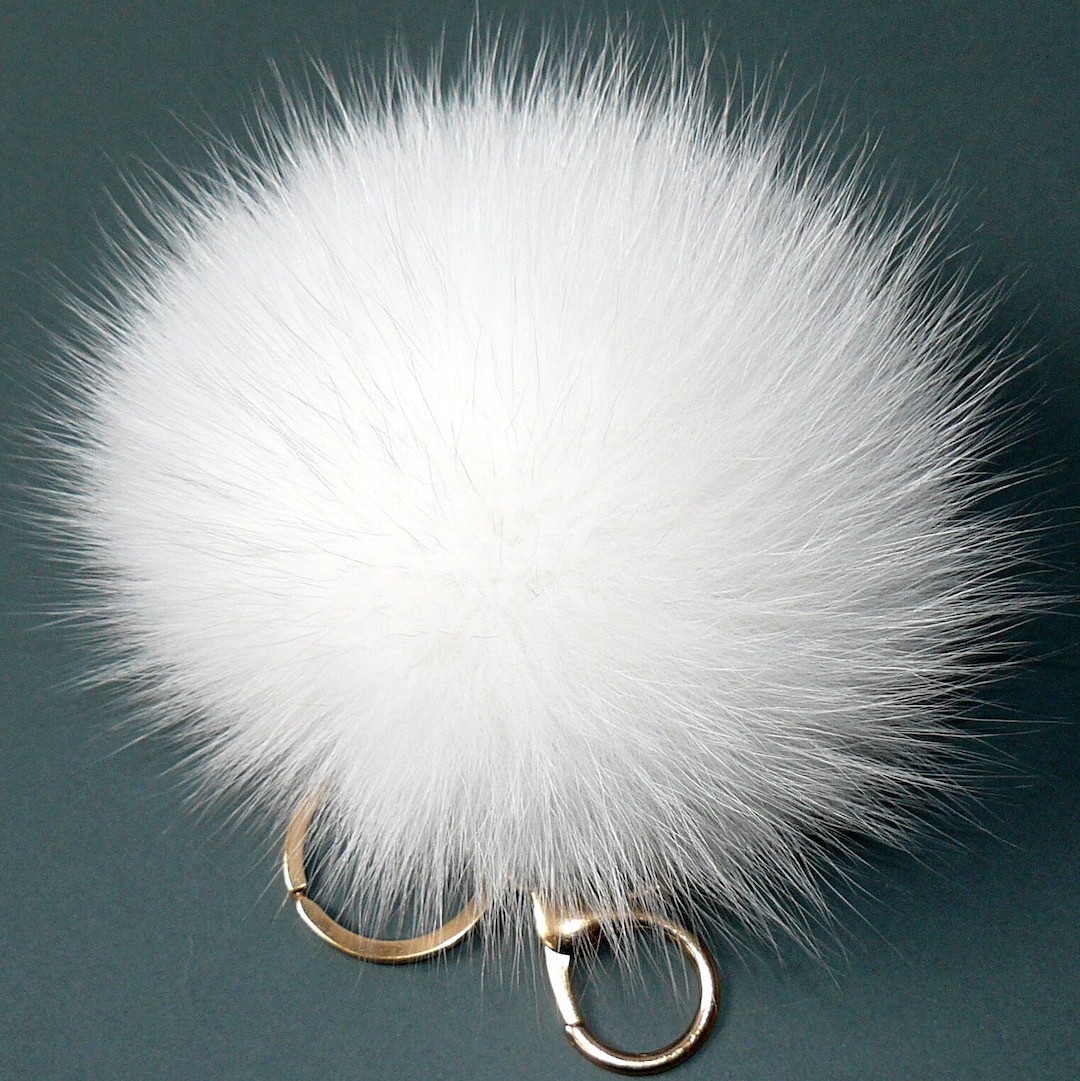 Real Fur Key Chain, Fluffy Keyring, White Fur Keychain, Fur Ball ...