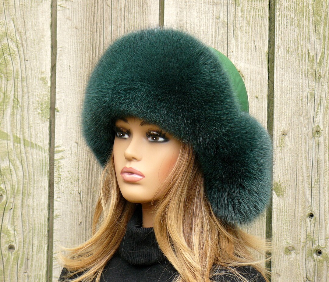 Arctic Fox Fur Hat Saga Furs Ushanka Hat In Light Bright Green Sweden ...