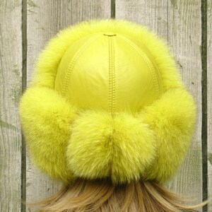 Yellow Fur Hat Women, Fox Fur Trapper Hat, Fur Aviator Hat, Fluffy ...