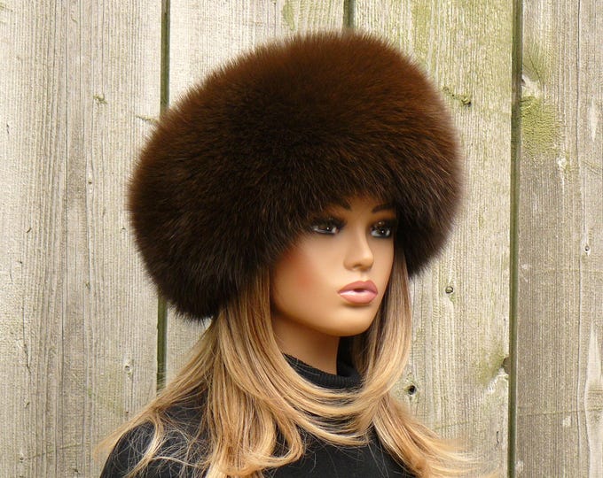 Real Fox Fur Hat for Women, Warm Furry Headwear, Luxury Chocolate Brown Fur Hat, Christmas Gift ...