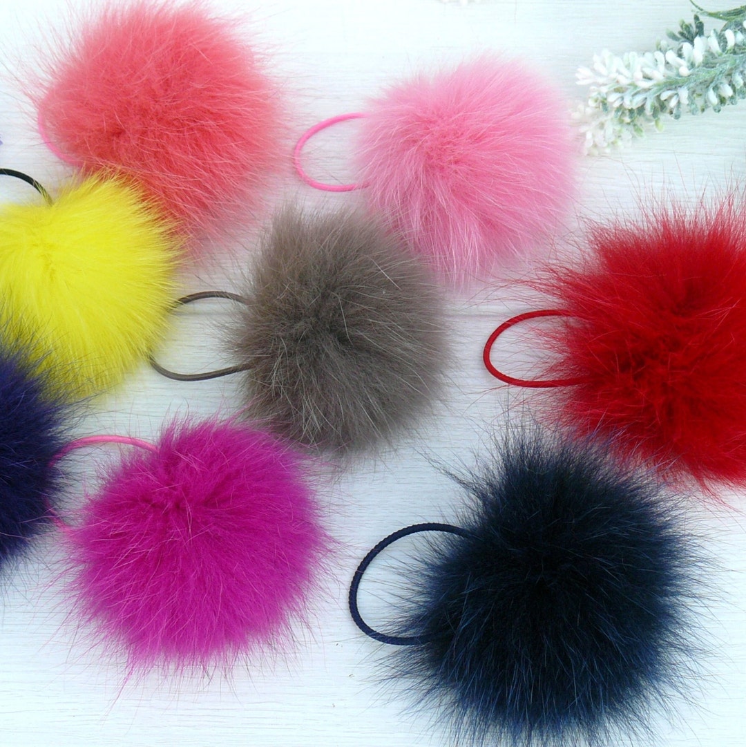 Fluffy Hair Tie, Fur Hair Scrunchie, Fuzzy Pom Pom Hair Ties, Girls ...