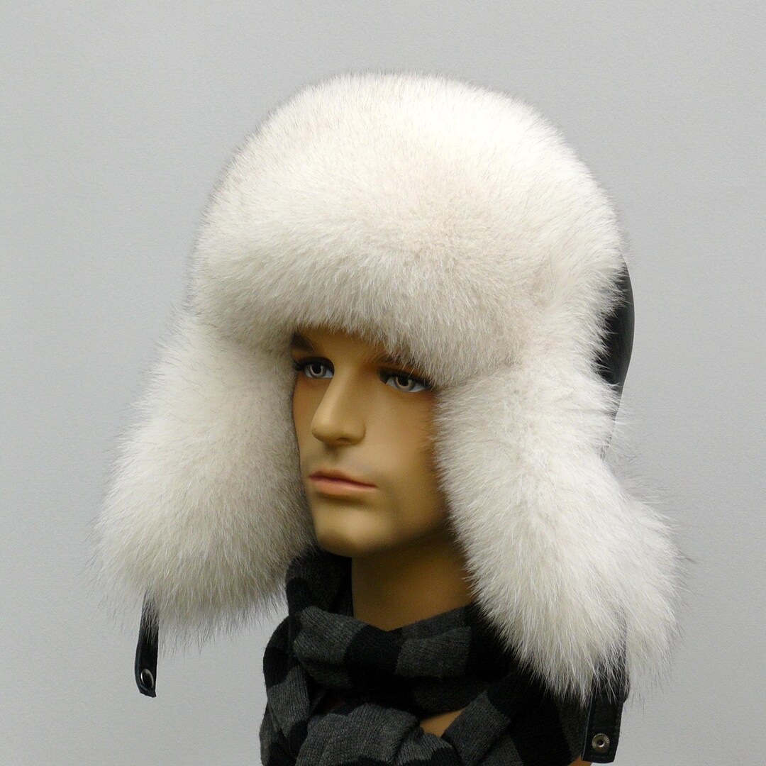 Real Fur Bomber Hat, Leather Trapper Hat Men, Winter Fur Earflap Hat ...