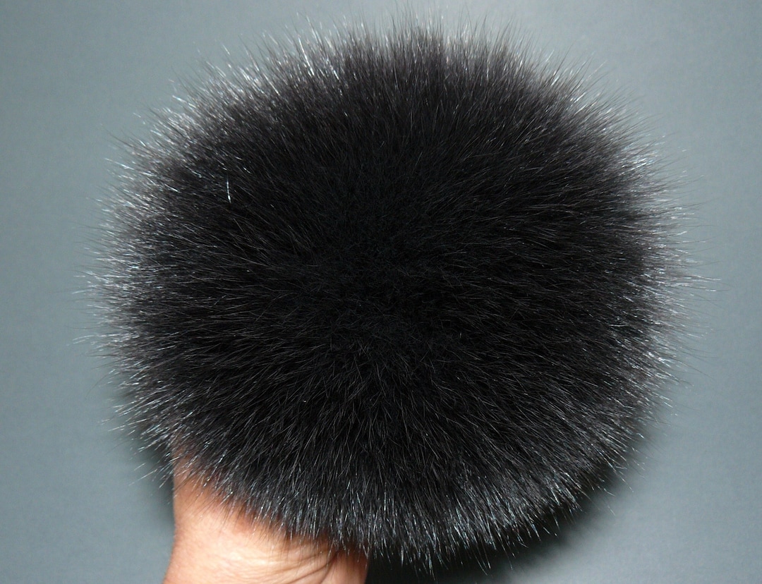 Fox Real Fur Pom Pom, Fluffy Pompom, Dark Gray Fur Pompon, Detachable ...