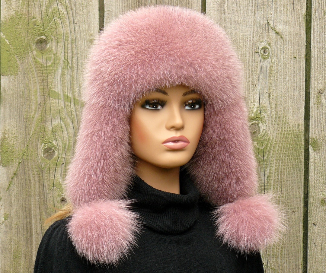 Blush Pink Fur Hat Women Fur Trapper Hat Fox Fur Hat Fluffy - Etsy