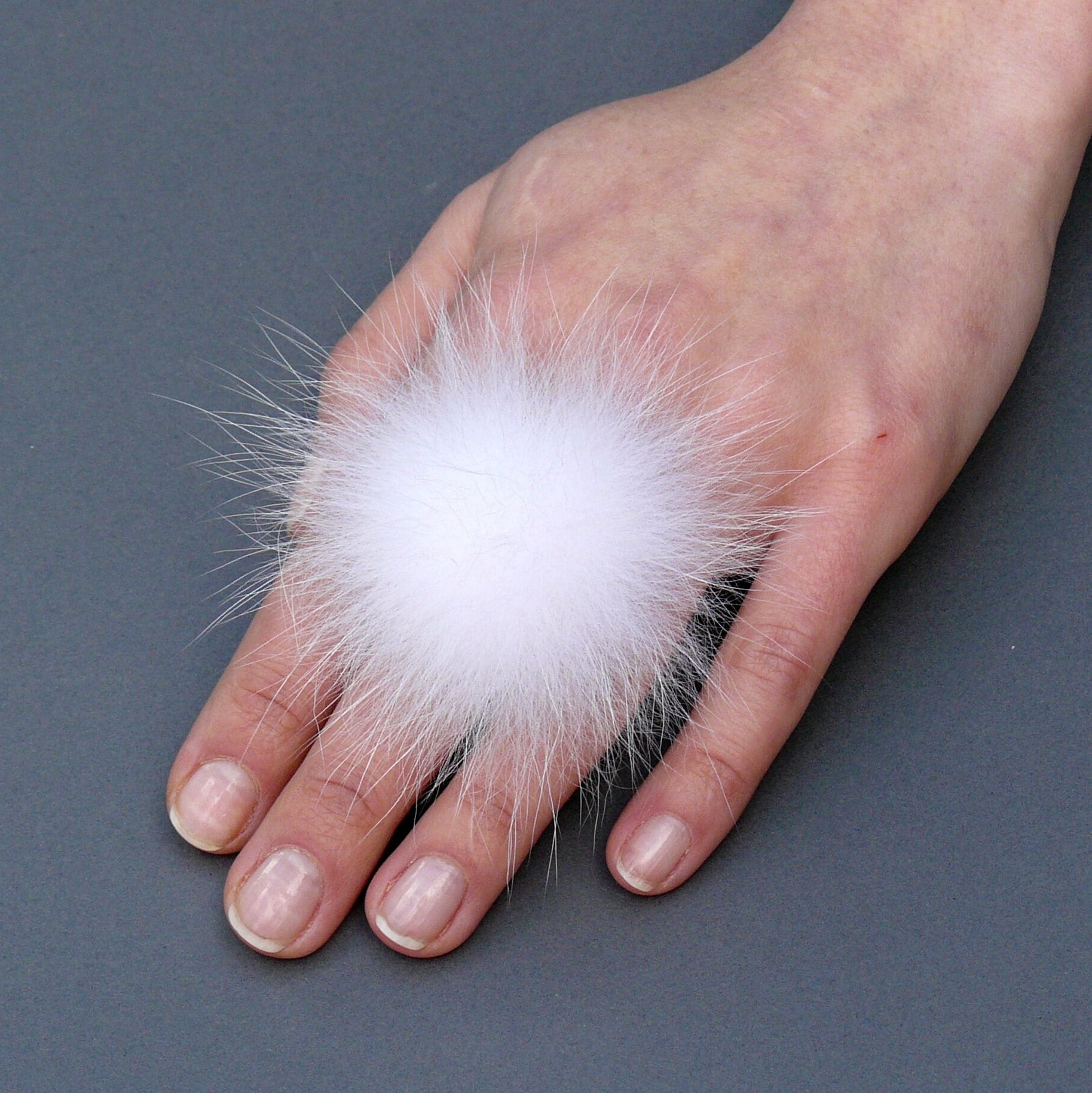 Fur Pompom Ring, Adjustable Fluffy Ring, Real Fur Pom Pom Ring, Cute ...