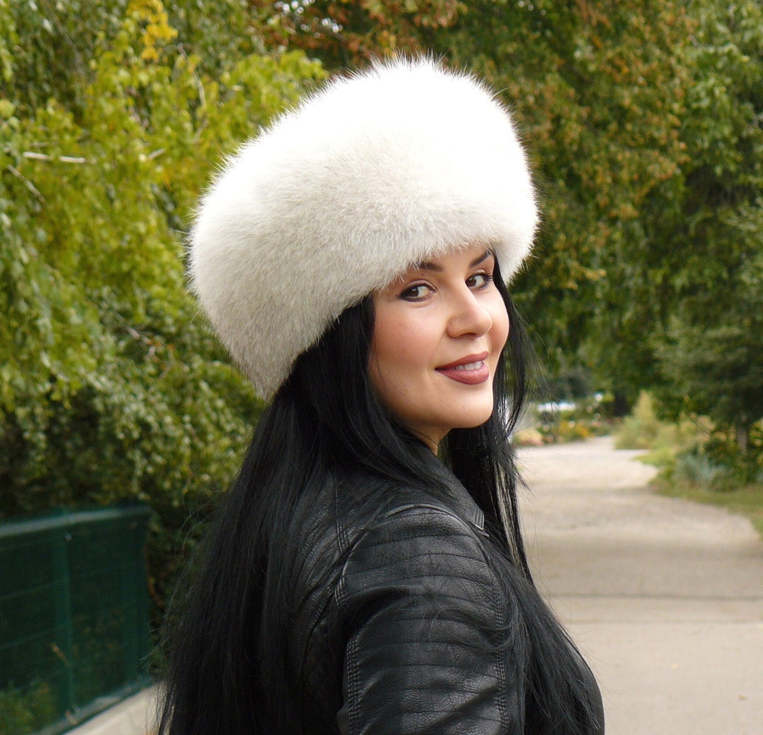 White Fox Fur Headband Women, Fluffy Soft Head Wrap, Winter Headwear ...