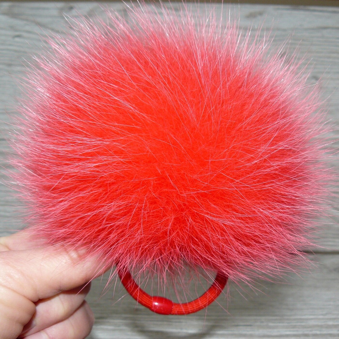 Real Fur Pony Tail Holder, Furry Hair Elastic Scrunchie, Coral Color ...