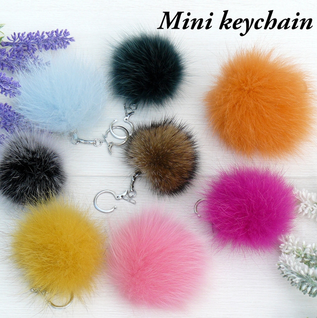 Cute Pom Pom Fur Keychain for Wallet, Fluffy Charm Pendant, Real Fur ...