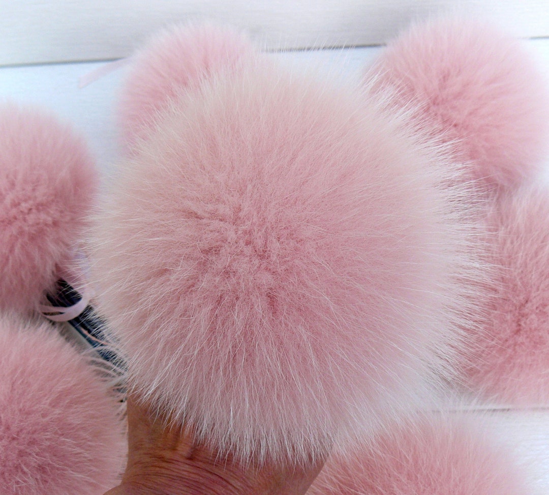 Pom Pom for Beanie, Fluffy Pom Pom, Powder Pink Fur Pompom, Fox Pom Pom ...
